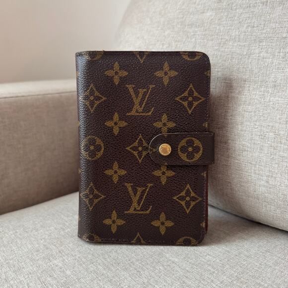 Louis Vuitton | Bags | Louis Vuitton Porte Papier Monogram Wallet Brown Lv Logo Bifold Zip Pouch ...